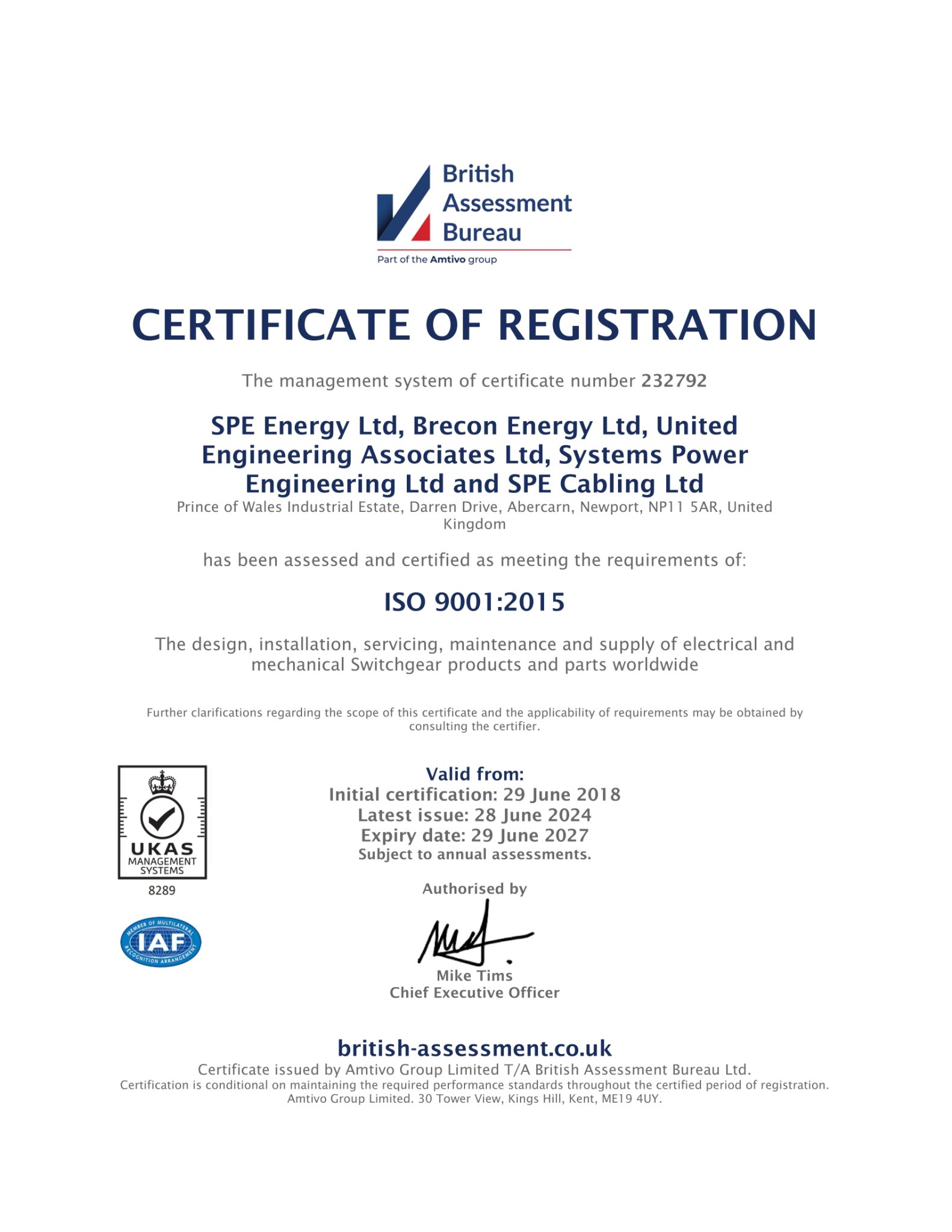 Accreditations - SPE ENERGY